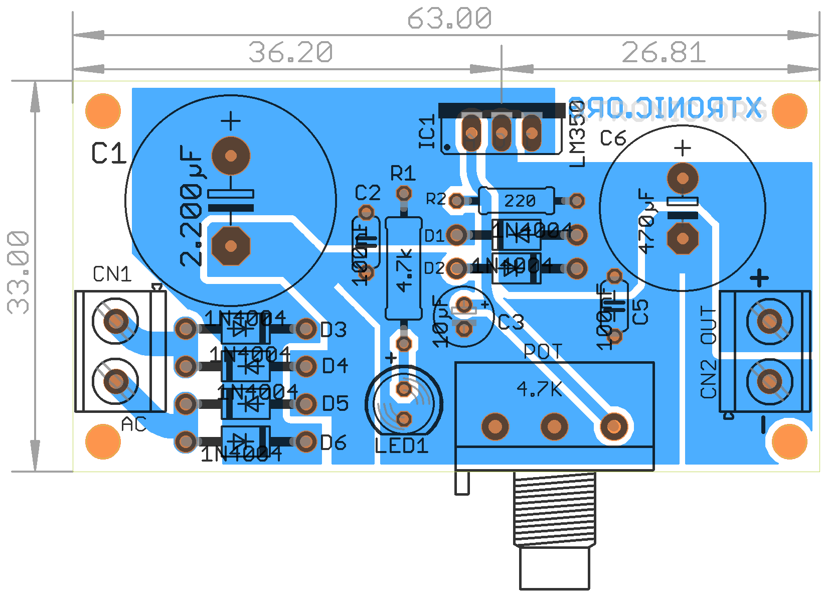 LM350T Voltage Regulator Power Supply 3A - Xtronic