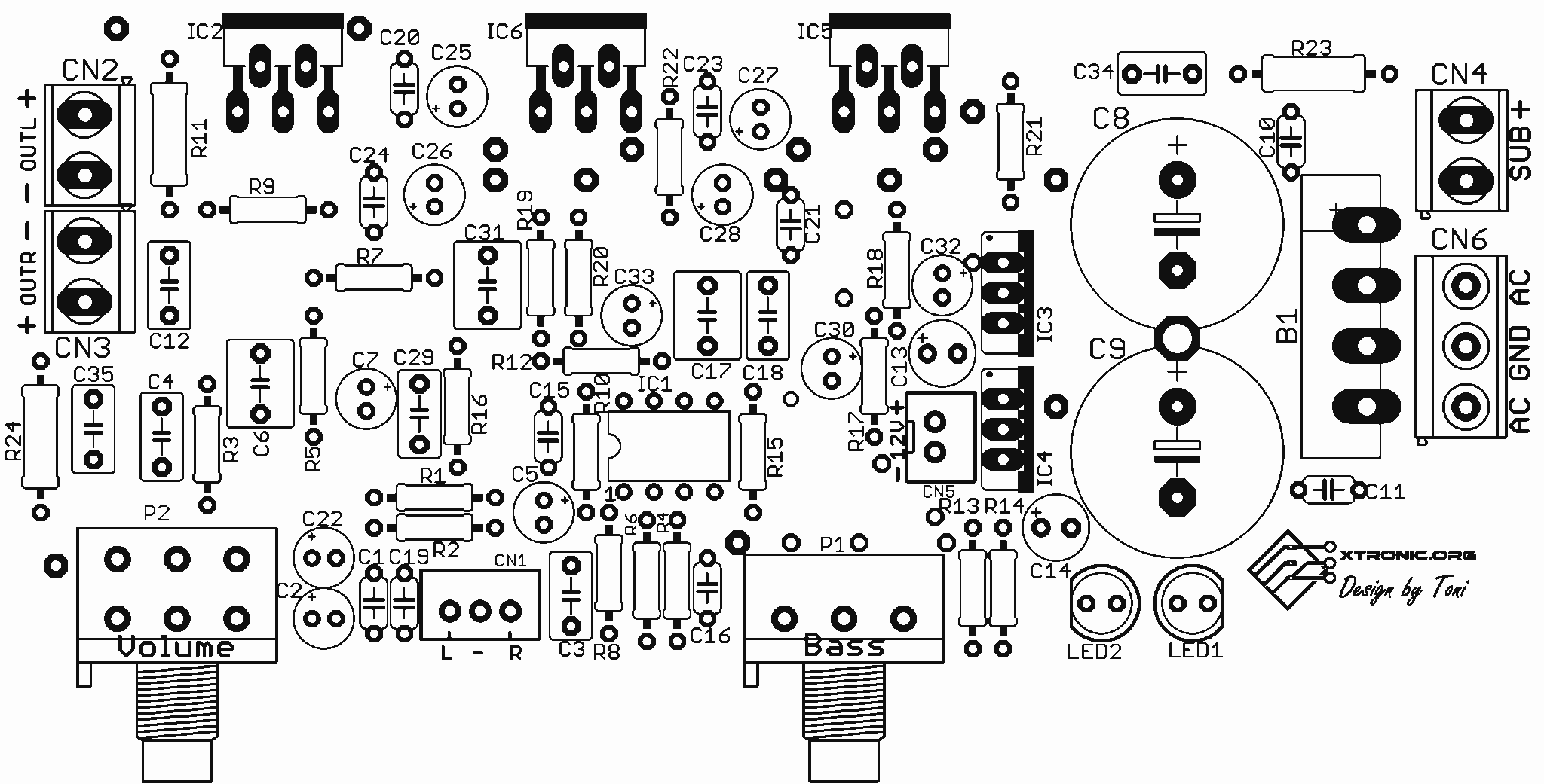 TDA2030 2.1 Amplifier Board Circuit Diagram Subwoofer - Xtronic